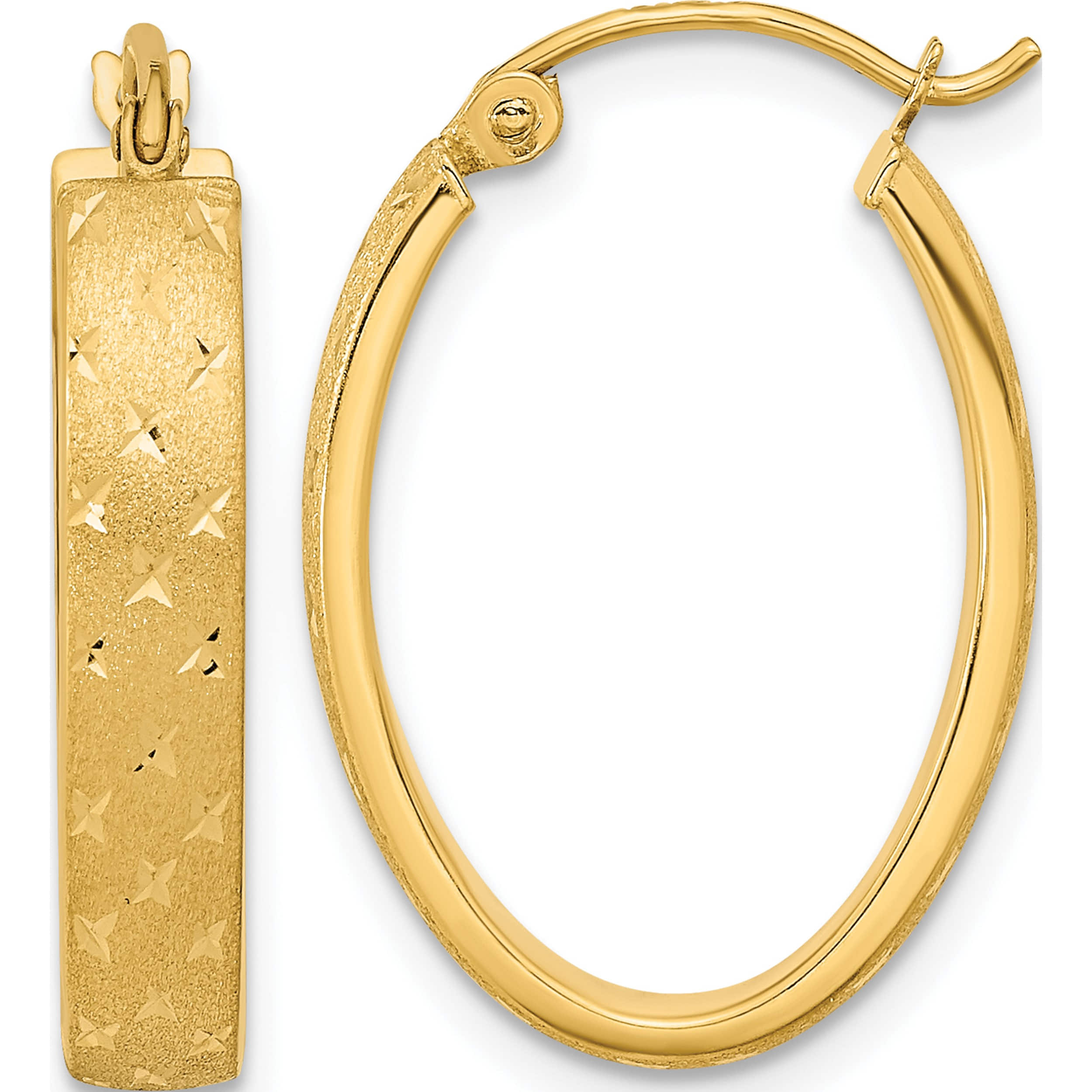 14K Yellow Gold Polished Satin Diamond-Cut Hoop Earrings (22.55 X 15.04 ...