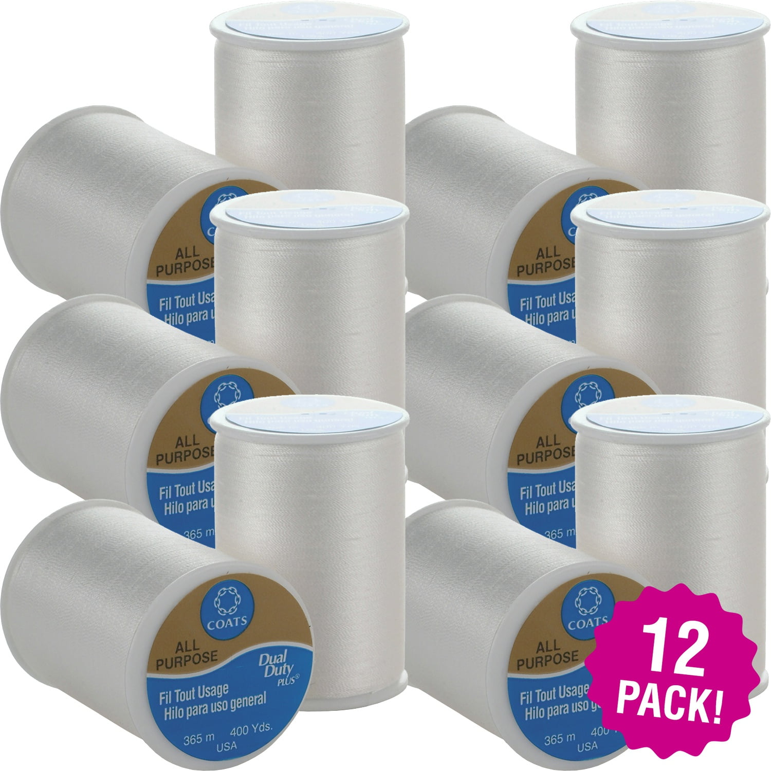 Coats Dual Duty All-Purpose Thread 400yd - White, Multipack of 12 ...