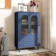 ENTU Glass Display Cabinet with Ribbed Glass Doors Wooden Curio Cabinet ...