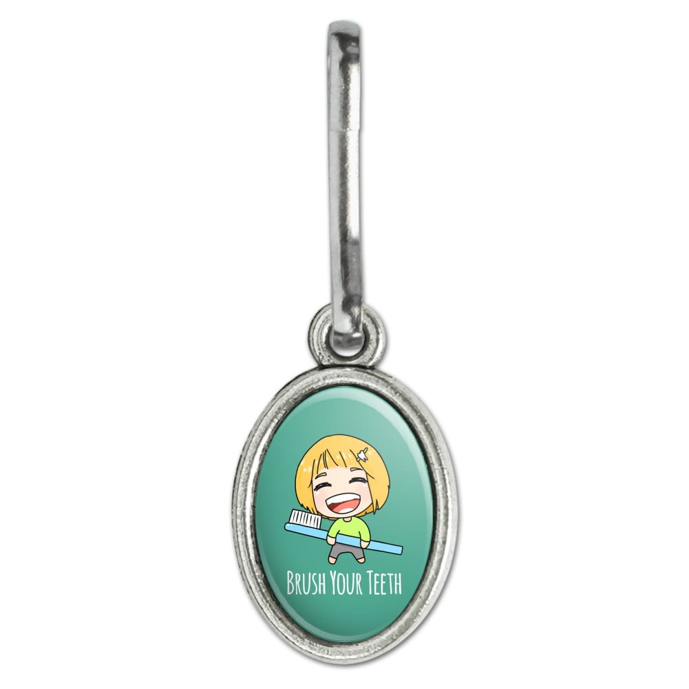 Brush Your Teeth Toothbrush Kawaii Chibi Antiqued Oval Charm Clothes ...