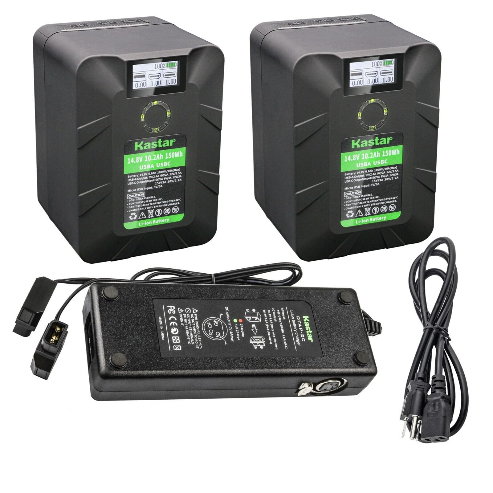 Kastar 2-Pack BP-Y150W V Mount Battery and Dual D-Tap Charger ...