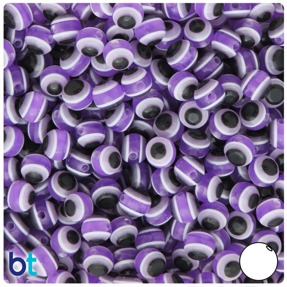 BeadTin Purple Transparent 8mm Round Evil Eye Plastic Resin Beads ...