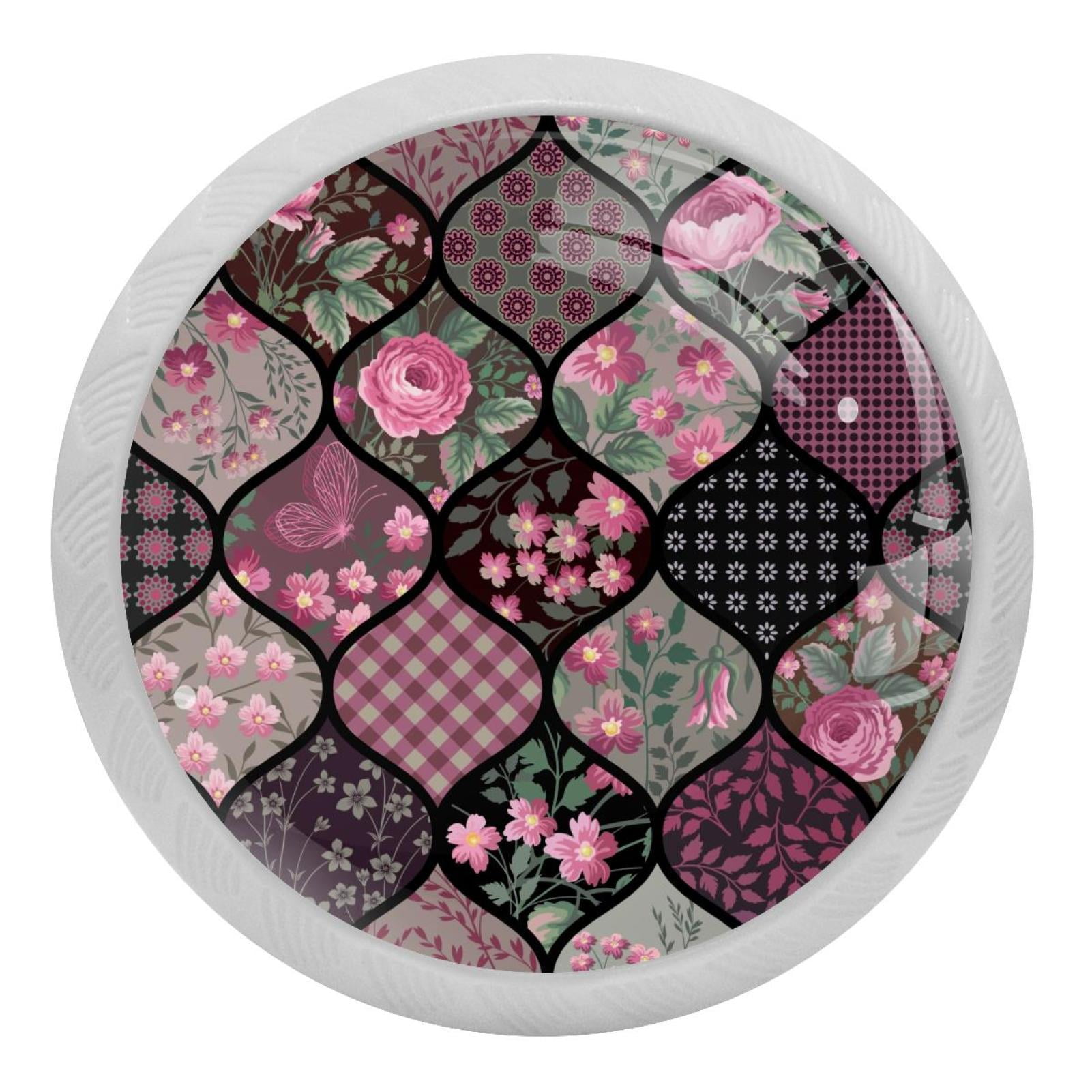 4PCS Round roses floral Cabinet Fluorescence Knob Glowing in the Dark ...