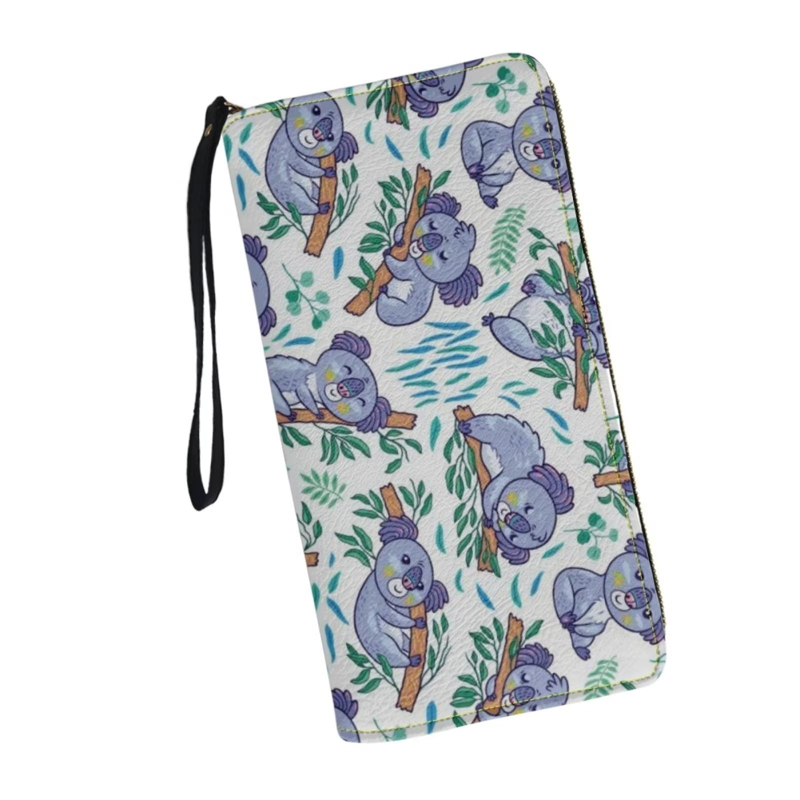 Diaonm-Cartoon Koala Leaves rint Women's Wallet Zip Around Clutch Purse ...