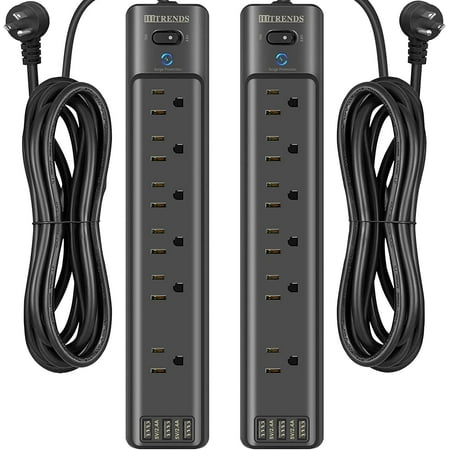 Power Bar 2-Pack, Surge Protector Power Strip with 6 AC Outlets & 3 USB ...