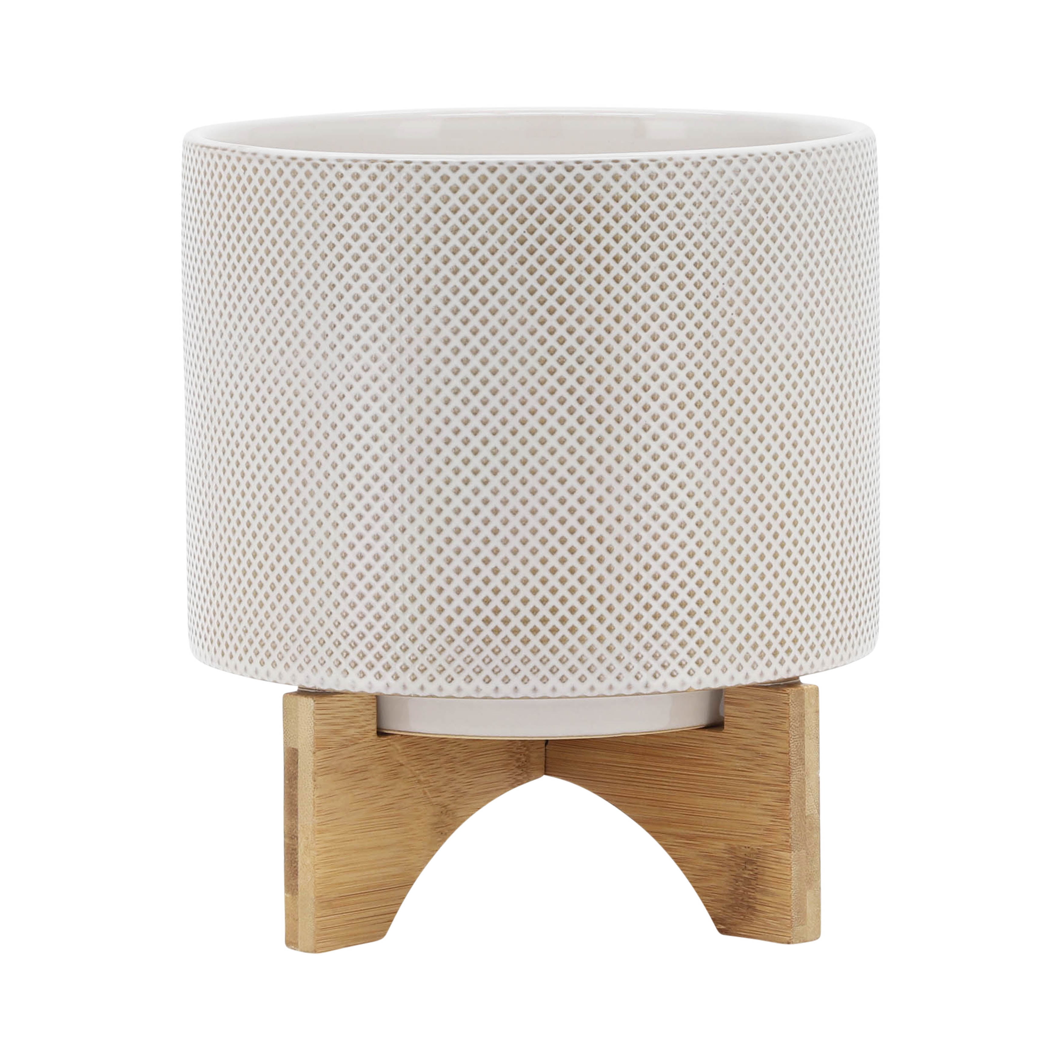 Sagebrook Home Ceramic 8" Planter On Stand, White/Tan Dot, Round ...