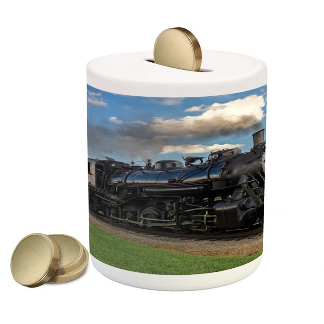 Steam Engine Piggy Bank, Vintage Locomotive in Countryside Scenery ...