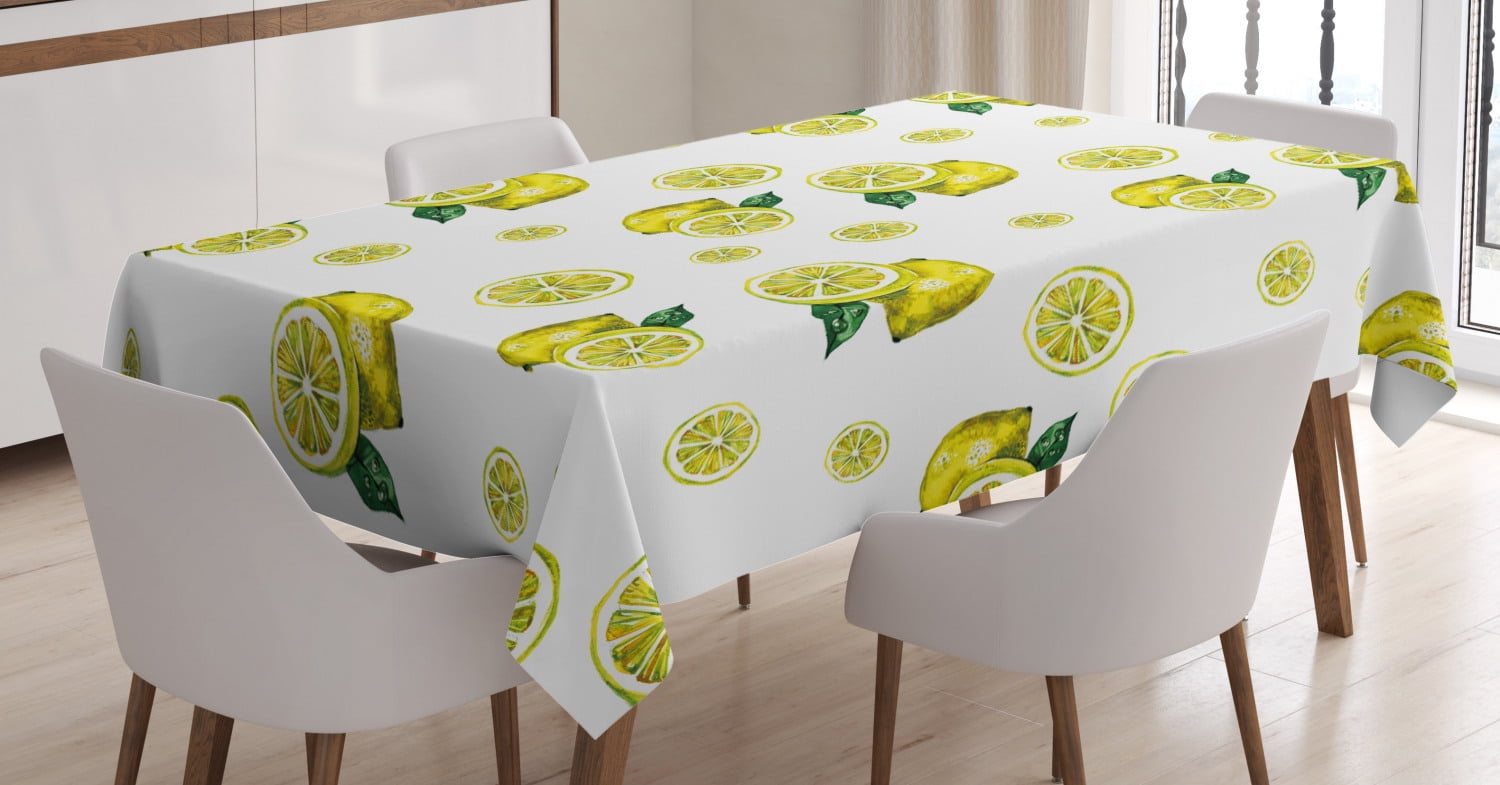 Modern Tablecloth, Lemon Figures with Slices and Leaves Summer Season ...