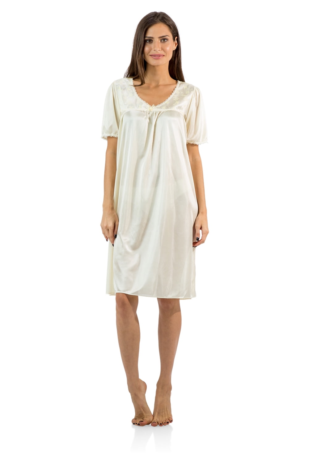 Casual Nights Women's Satin Embroidery Lace Short Sleeve Nightgown ...
