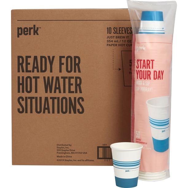 Perk Paper Hot Cup 12 Oz. White/Blue 500/Carton PK54367CT - Walmart.com