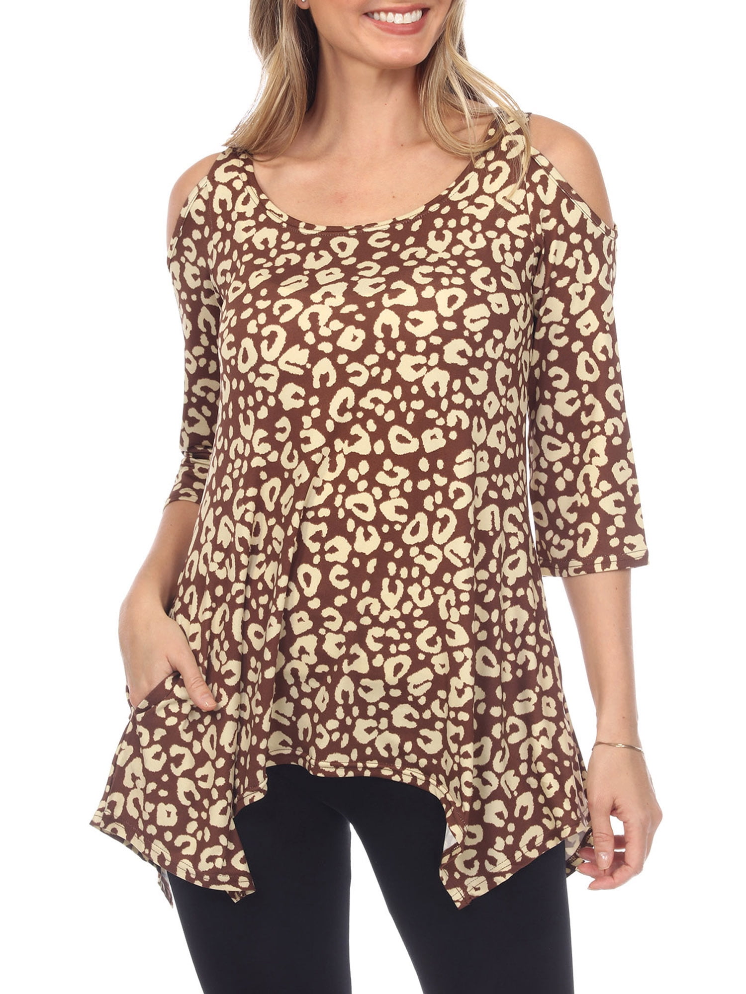 White Mark Women's Cold Shoulder Leopard Print Tunic Top - Walmart.com