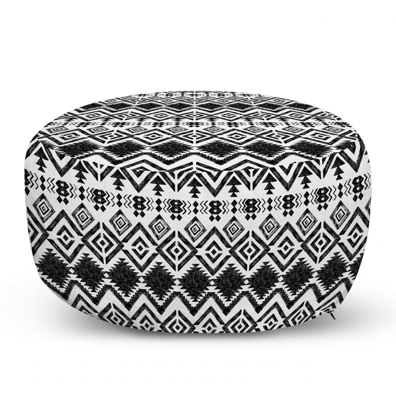 Modern Pouf Cover with Zipper, Geometric Design with Modern Hippie Zig ...