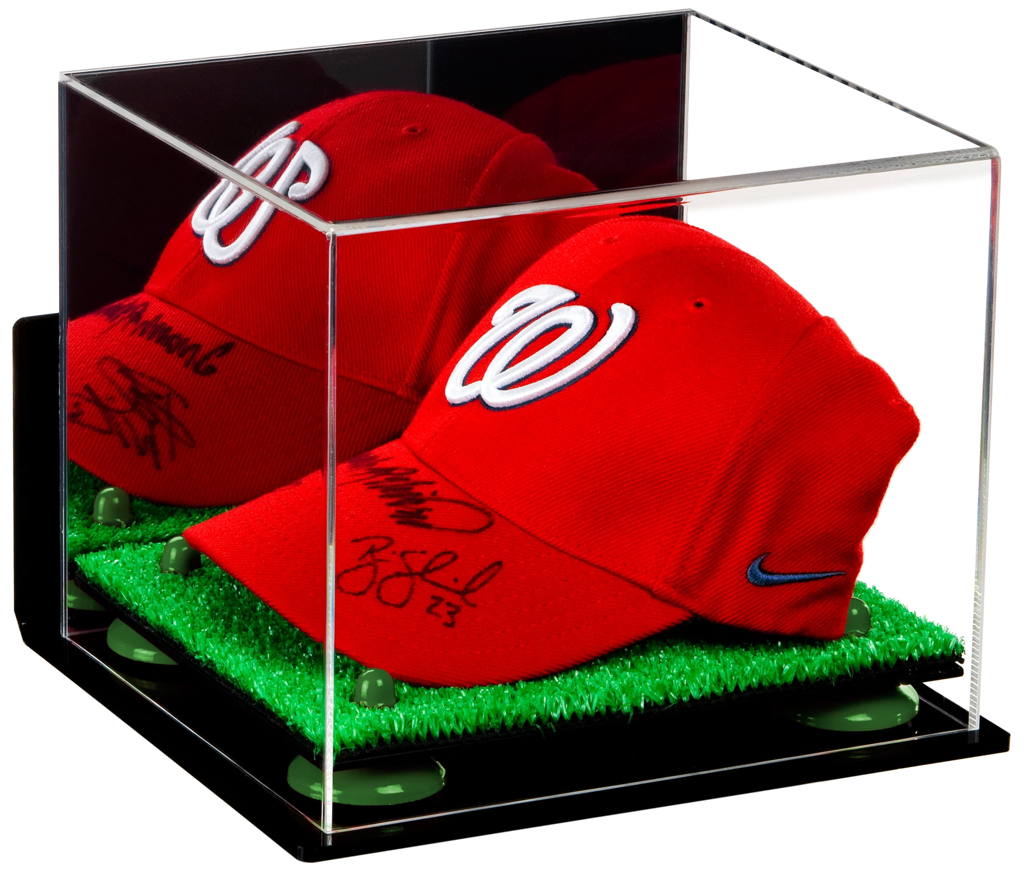 Acrylic Baseball Cap Display Case with Mirror, Wall Mount, Green Risers ... Acrylic Baseball Cap Display Case with Mirror, Wall Mount, Green Risers ...