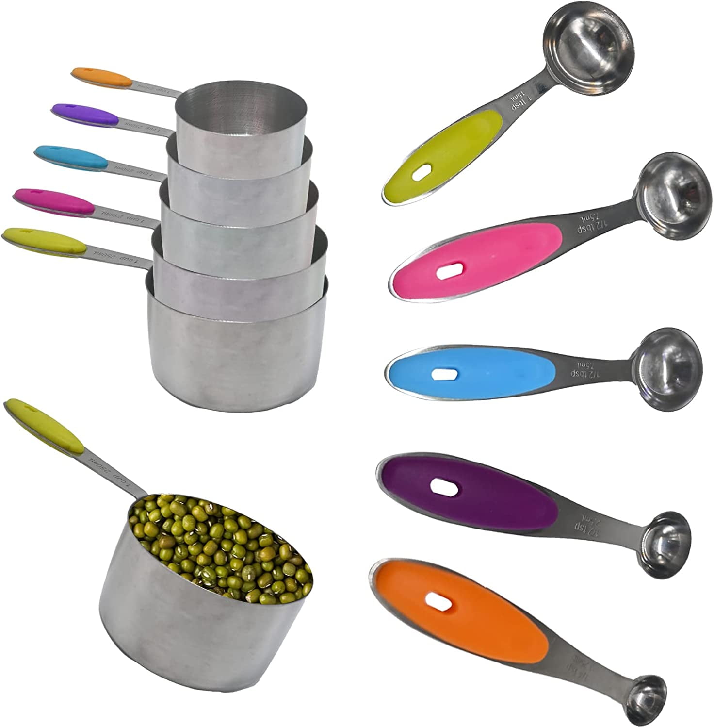Measuring Cups & Spoons Set, 304 Stainless Steel Heavy Duty Metal ...