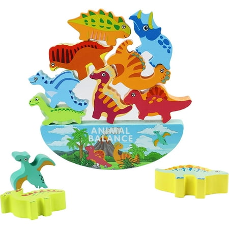 Toddler Dinosaur Stacking Toys Wooden Montessori Balance Toy Learning ...