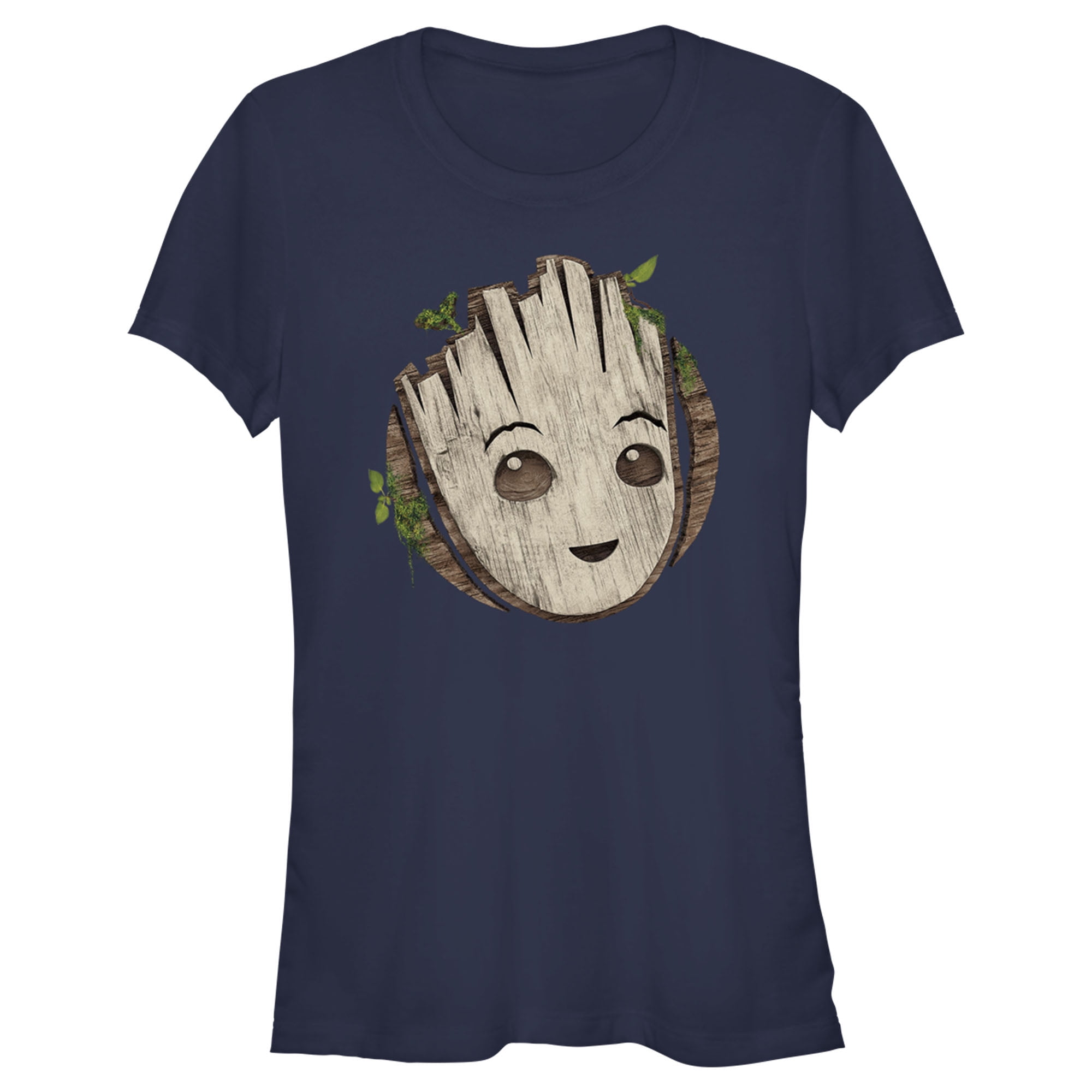 Junior's Marvel: I am Groot Cute Smiling Groot Face Graphic Tee Navy ...