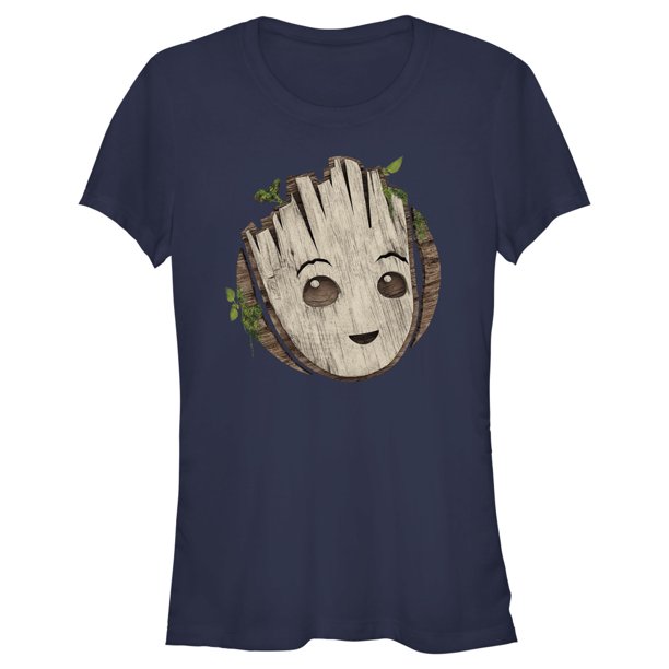 Junior's Marvel: I am Groot Cute Smiling Groot Face Graphic Tee Navy ...
