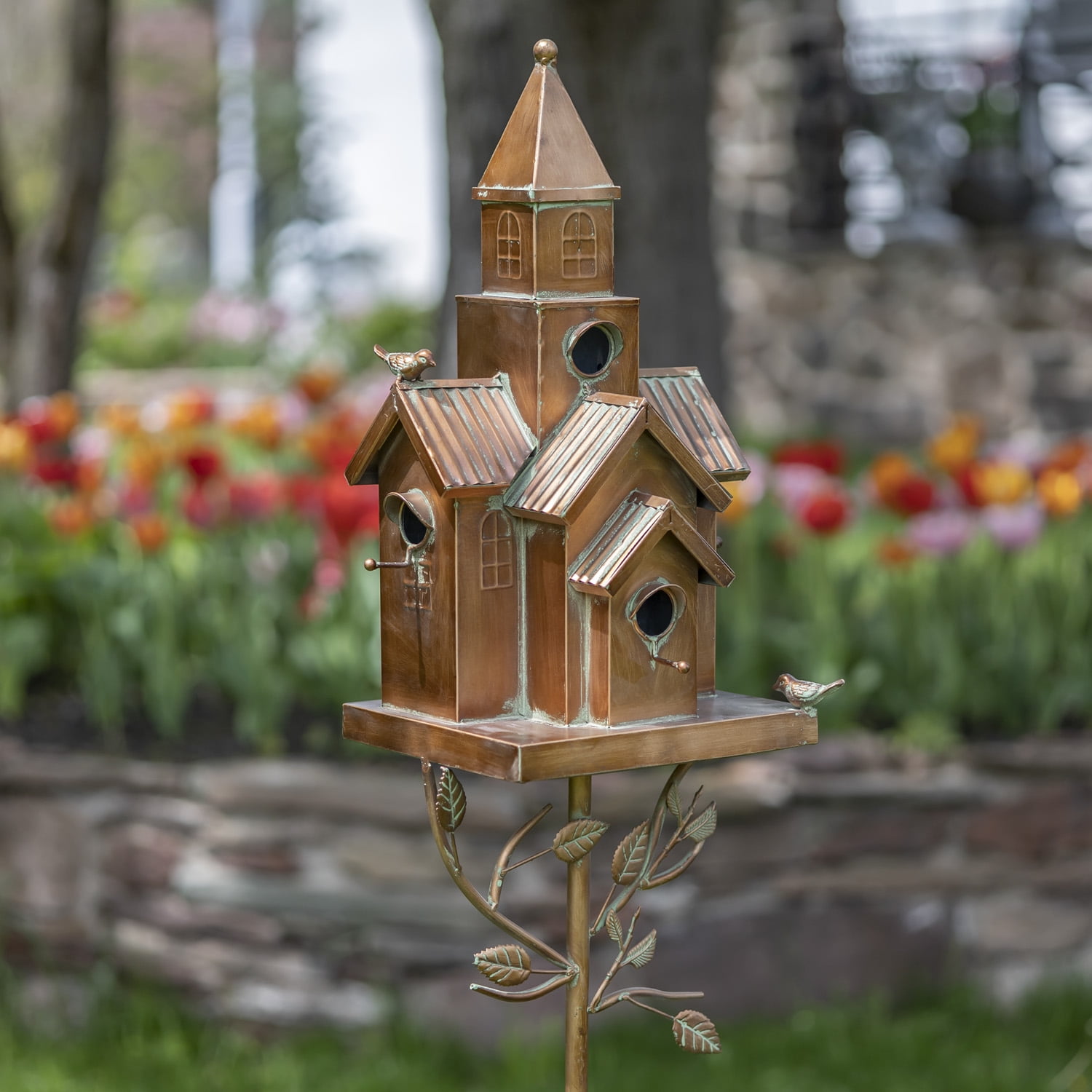 Zaer Ltd. Large Copper-Colored Multi-Birdhouse Stakes, Room for 4 Bird ...