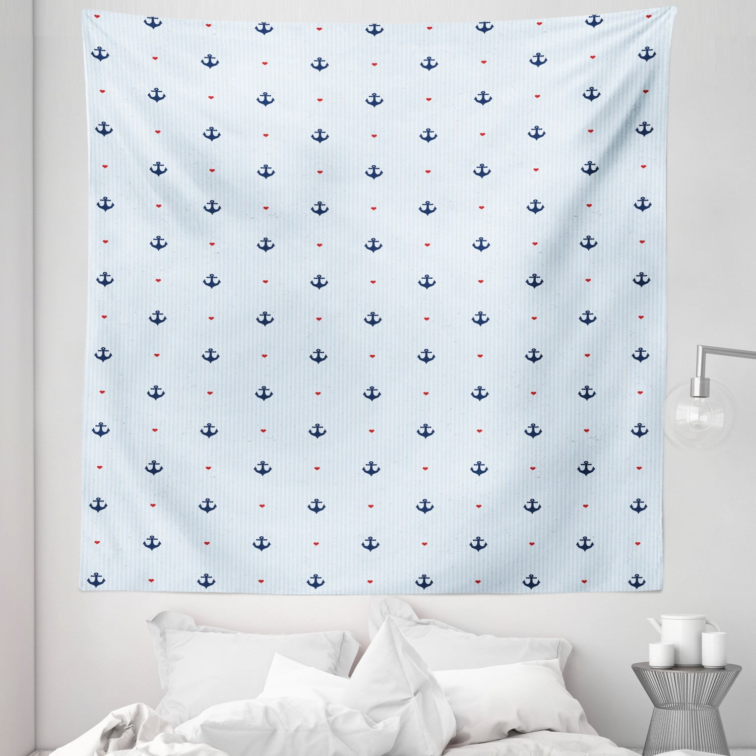 Anchor Tapestry, Romantic Nautical Composition with Blue Anchors and ...