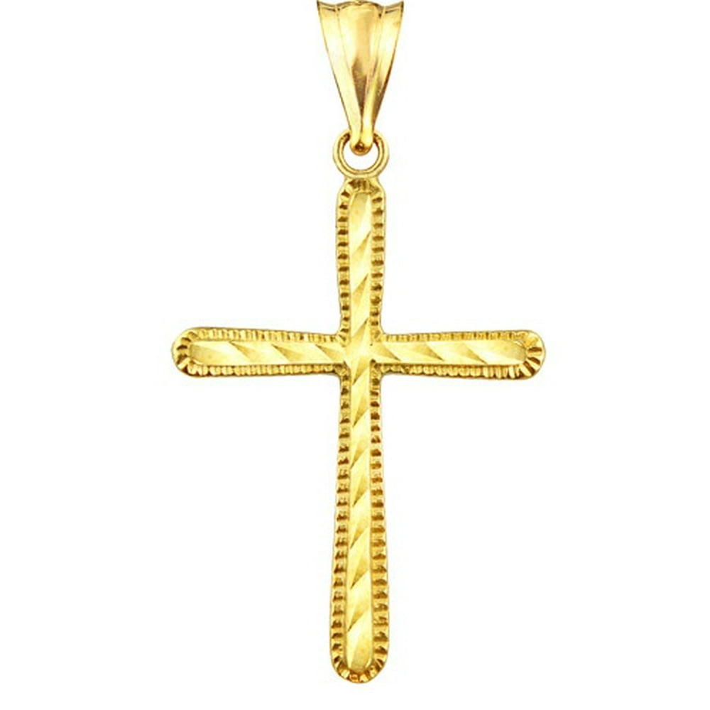 U.S. Gold - Handcrafted 10kt Gold Diamond-Cut Cross Charm Pendant ...