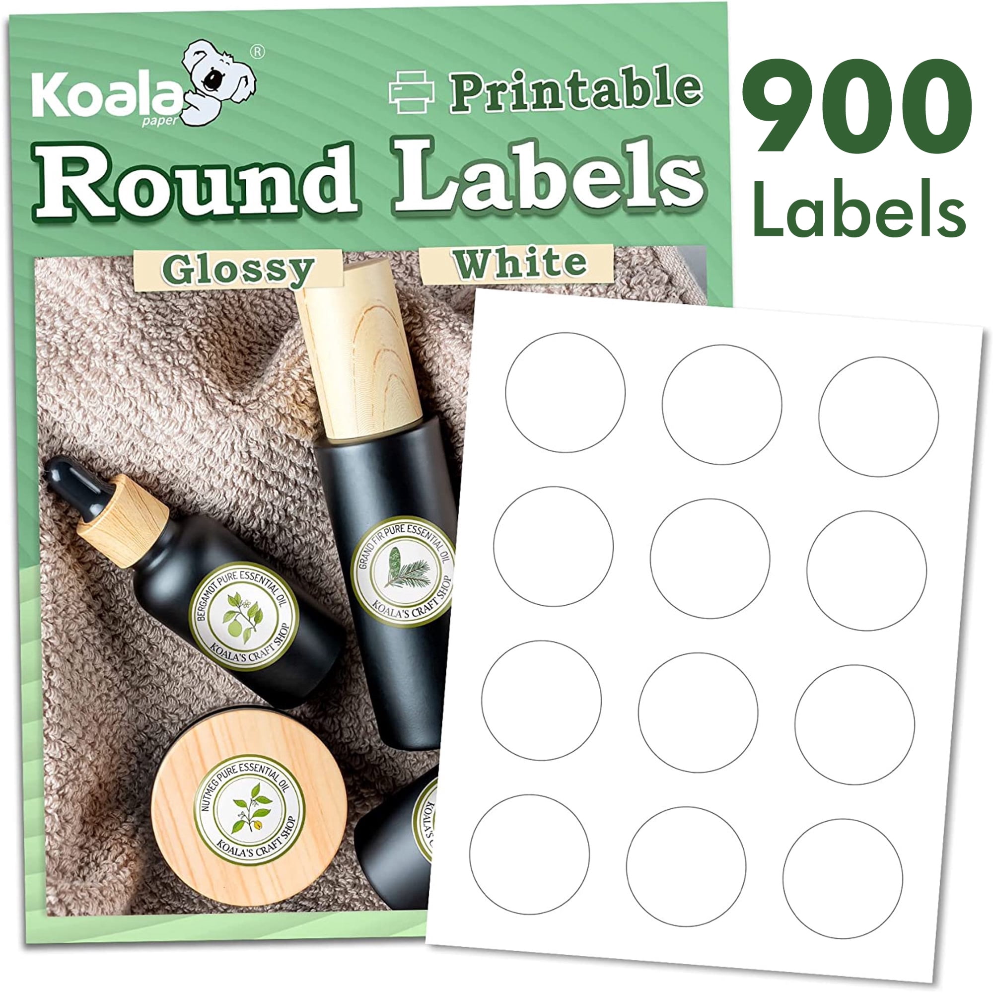 900 Koala Round Labels 2 Inch Glossy White - Printable Circle Labels ...
