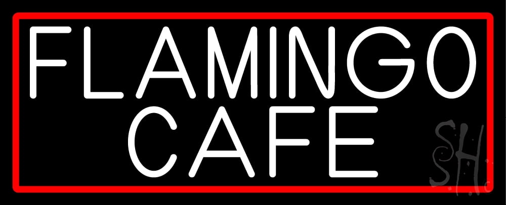 Flamingo Cafe With Red Border LED Neon Sign 10 x 24 - inches, Clear ...