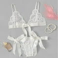 Women Bra Sexy Underpant Scalloped Trim Tie Side Lace Set Lingerie Bow ...