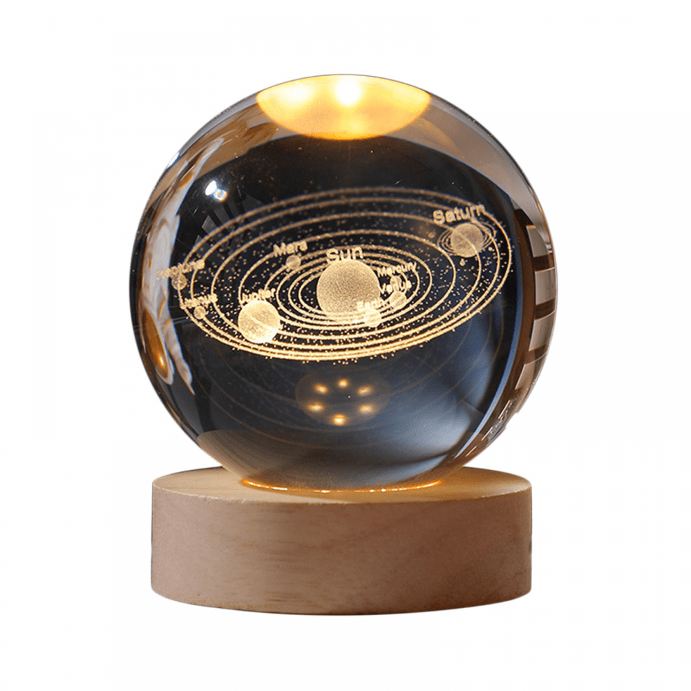 3D Planet Crystal Ball,with Wooden Base,3D Crystal LED Night Light ...
