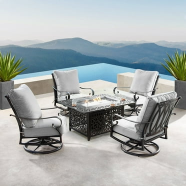 Oakland Living 44 in. Outdoor Aluminum Round Fire Table Set with Four ...