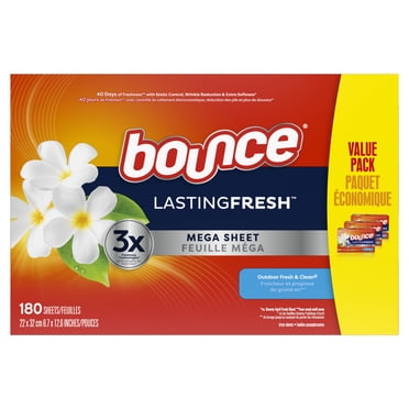 Bounce Mega Dryer Sheets, 180 Ct, Long Lasting Freshness, Outdoor Fresh ...