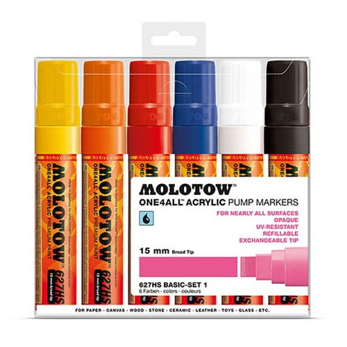 Molotow One4All Acrylic Markers - Assorted Colors, 15 mm, Set of 6 ...