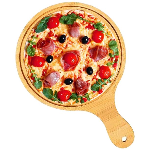 Bamboo Pizza, Round Pizza Board, Pizza Tray, with Handles, for Placing ...