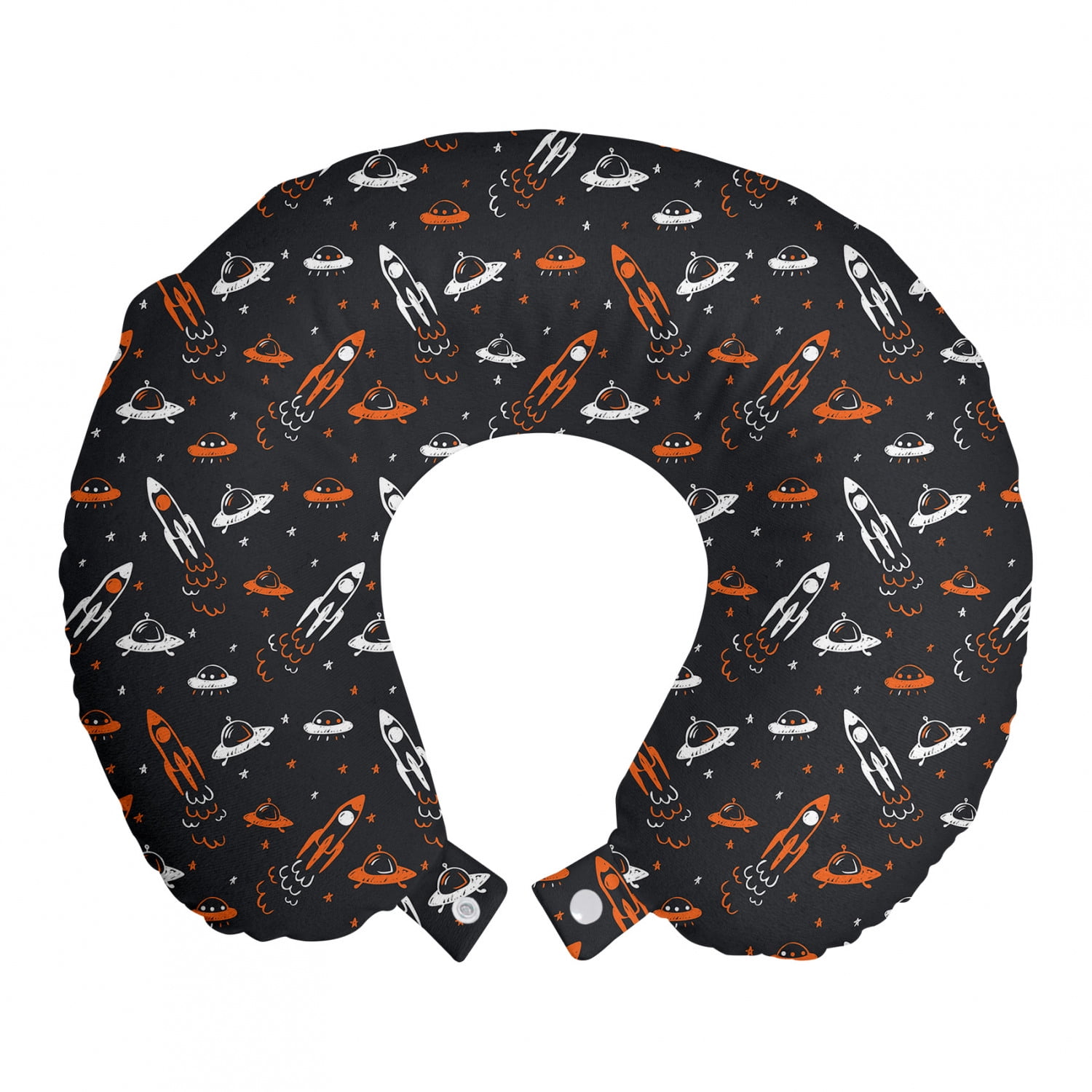Space Travel Pillow Neck Rest, Cartoon Doodle Spacecraft Traveling to ...