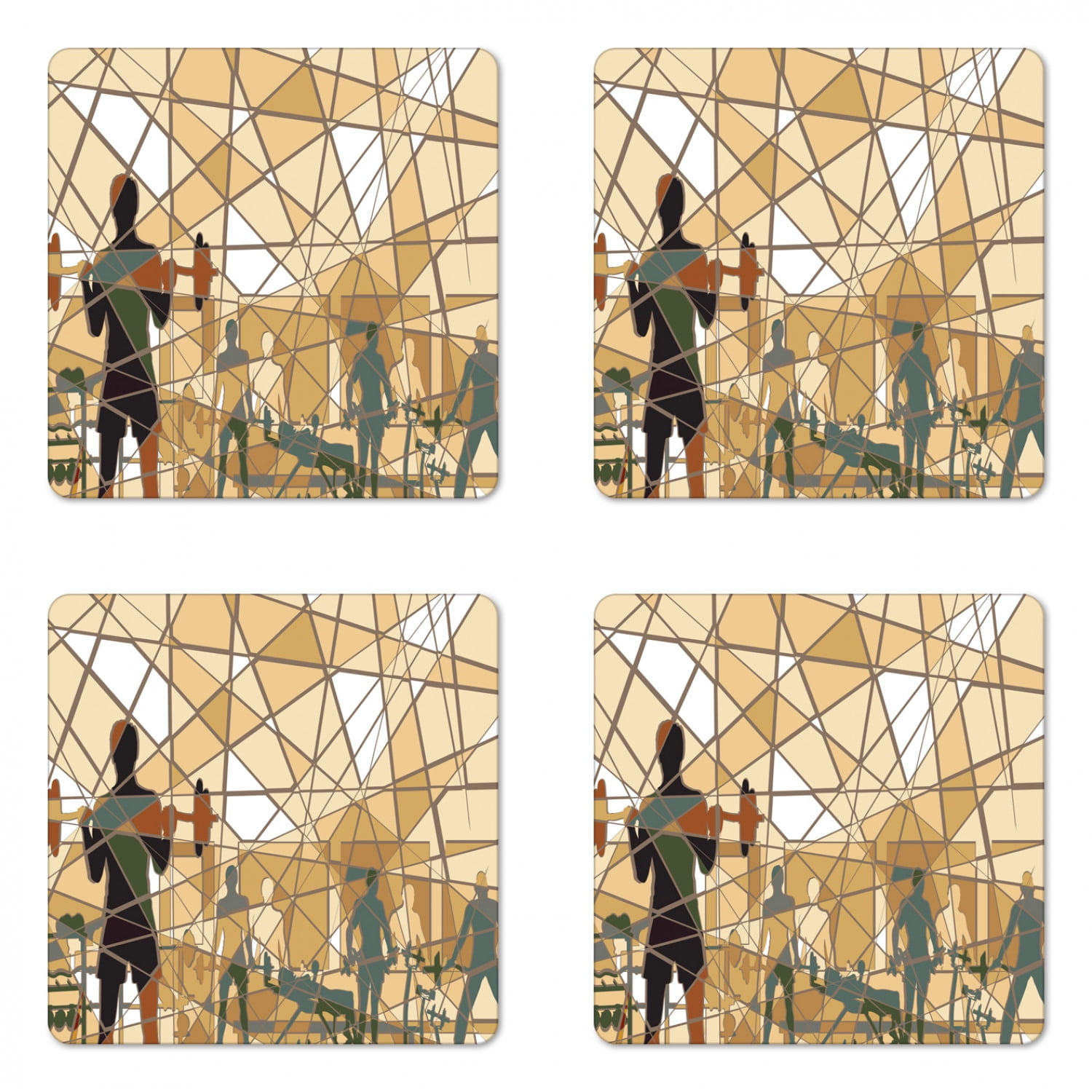 Fitness Coaster Set of 4, Mosaic Design of People Exercising in a Gym ...