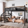 HMYG Full Size Loft Bed with Storage Stairs,Metal Loft Beds Frame with ...