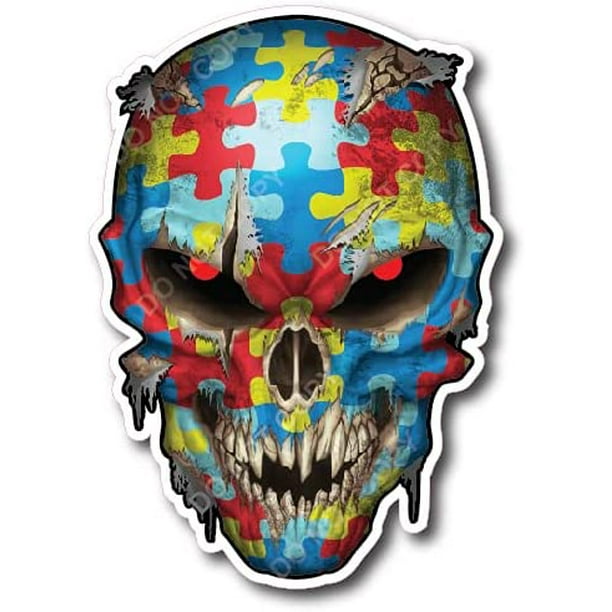 4 Pack Small Autism Awareness Puzzle Piece Skull American Flag Vinyl ...