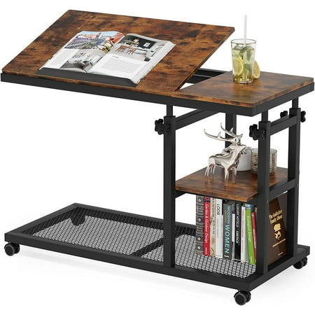 LZMY Height Adjustable C Table with Wheels, Mobile Couch Snack Side ...