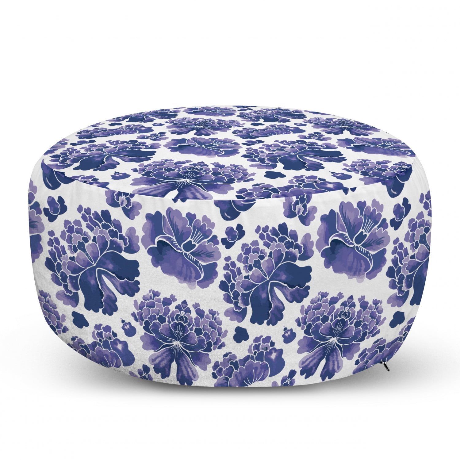 Floral Pouf Cover with Zipper, Watercolor Painting Style Chinese Flower ...