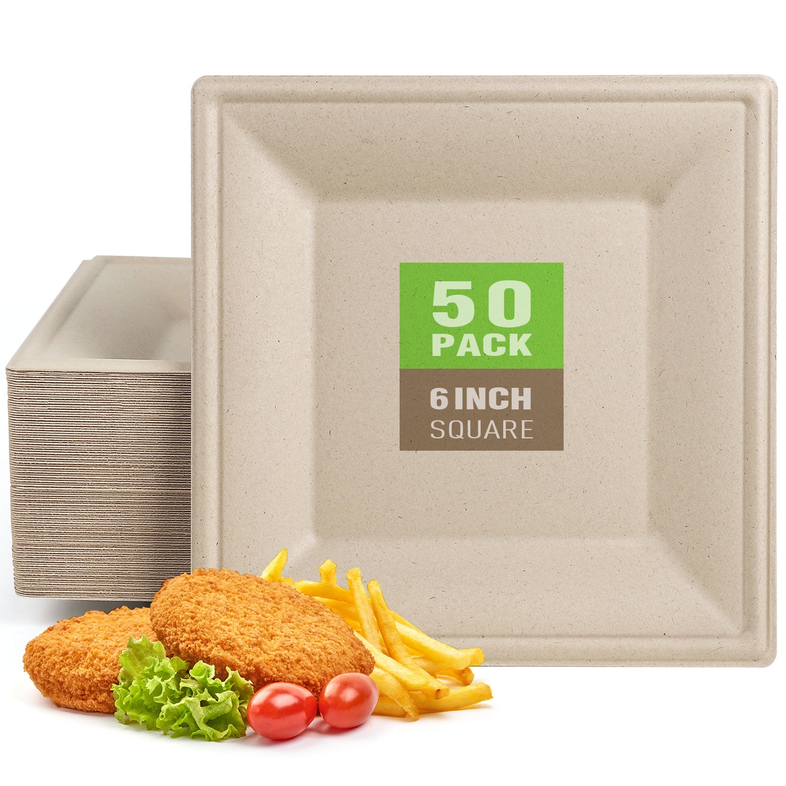 Gezond Compostable Square Plates 6 Inches, 50pcs Disposable Paper ...