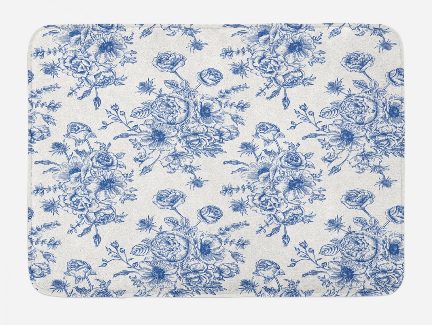 Anemone Flower Bath Mat, Floral Pattern with Bouquet of Blue Flowers ...