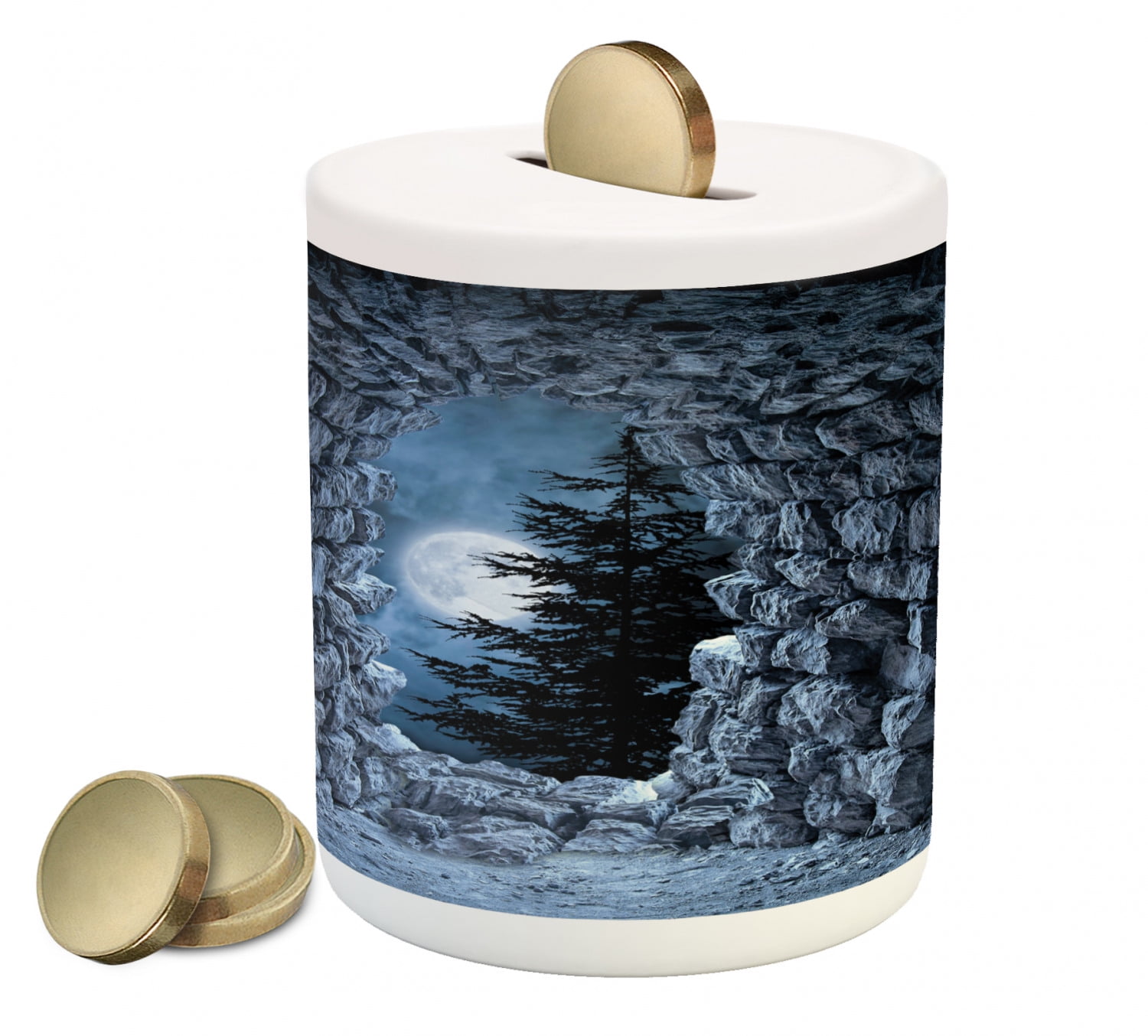 Gothic Piggy Bank, Dark Cave the Full Moon at Night Scary Horror ...