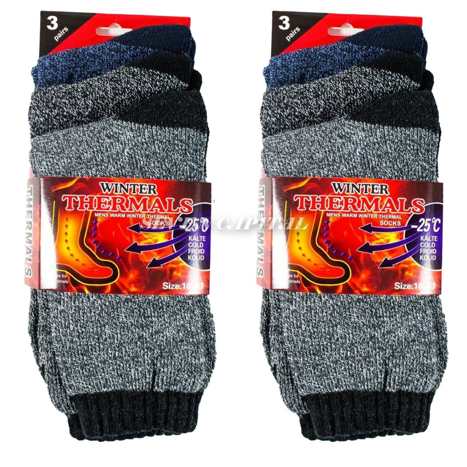 3 Pairs Men's Winter Thermal Super Warm Heated Socks Heavy Duty Boots ...