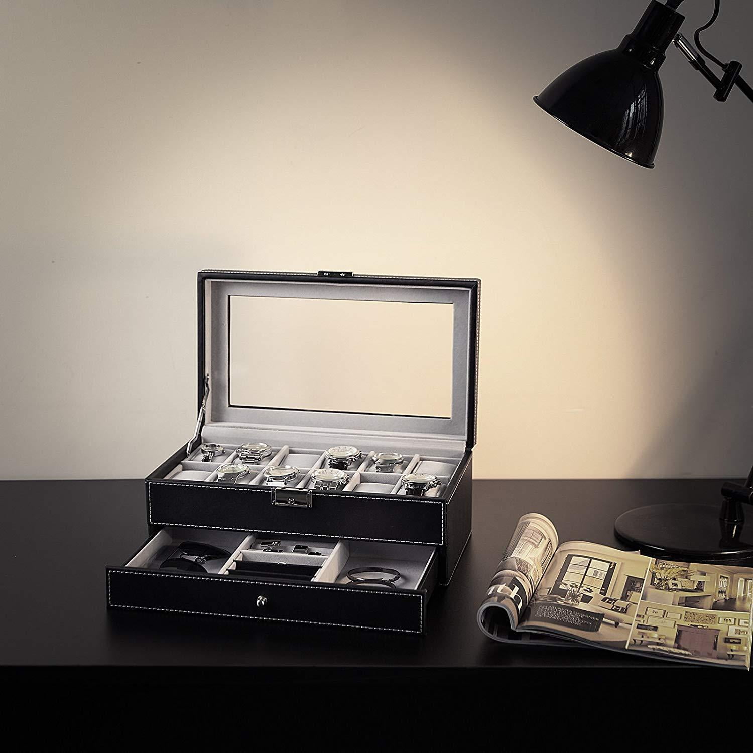 Ktaxon High-end Watch Display Cases 12 Slot Luxury Premium Storage Box ...