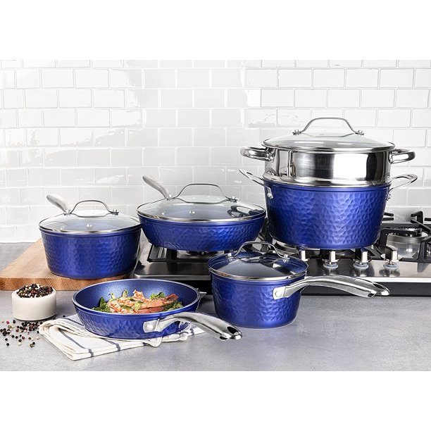 Granitestone Diamond 10 Piece Hammered Coookware Sets Blue - Walmart.com