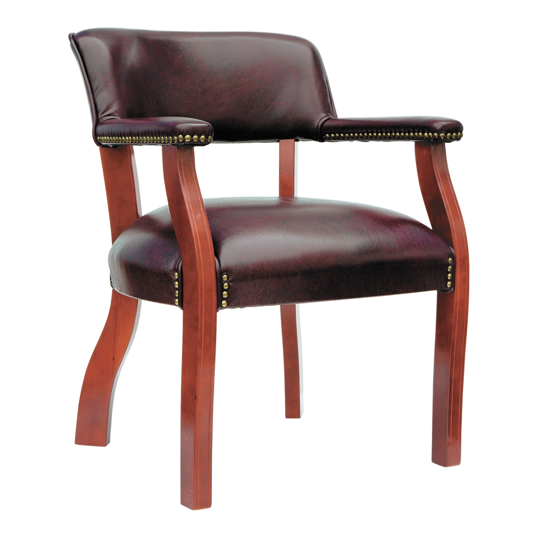 Alera Traditional Series Guest Arm Chair, Mahogany Finish/Oxblood Vinyl ...