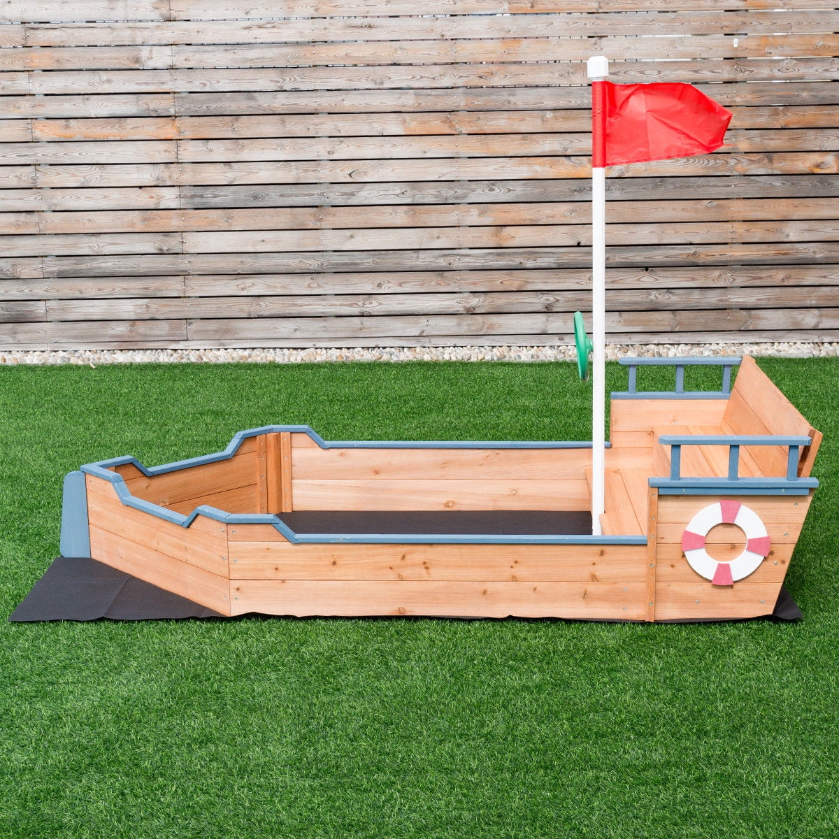 Pirate Boat Wood Sandbox for Kids W/ Bench Seat and Flag Pirate Sandbox ...