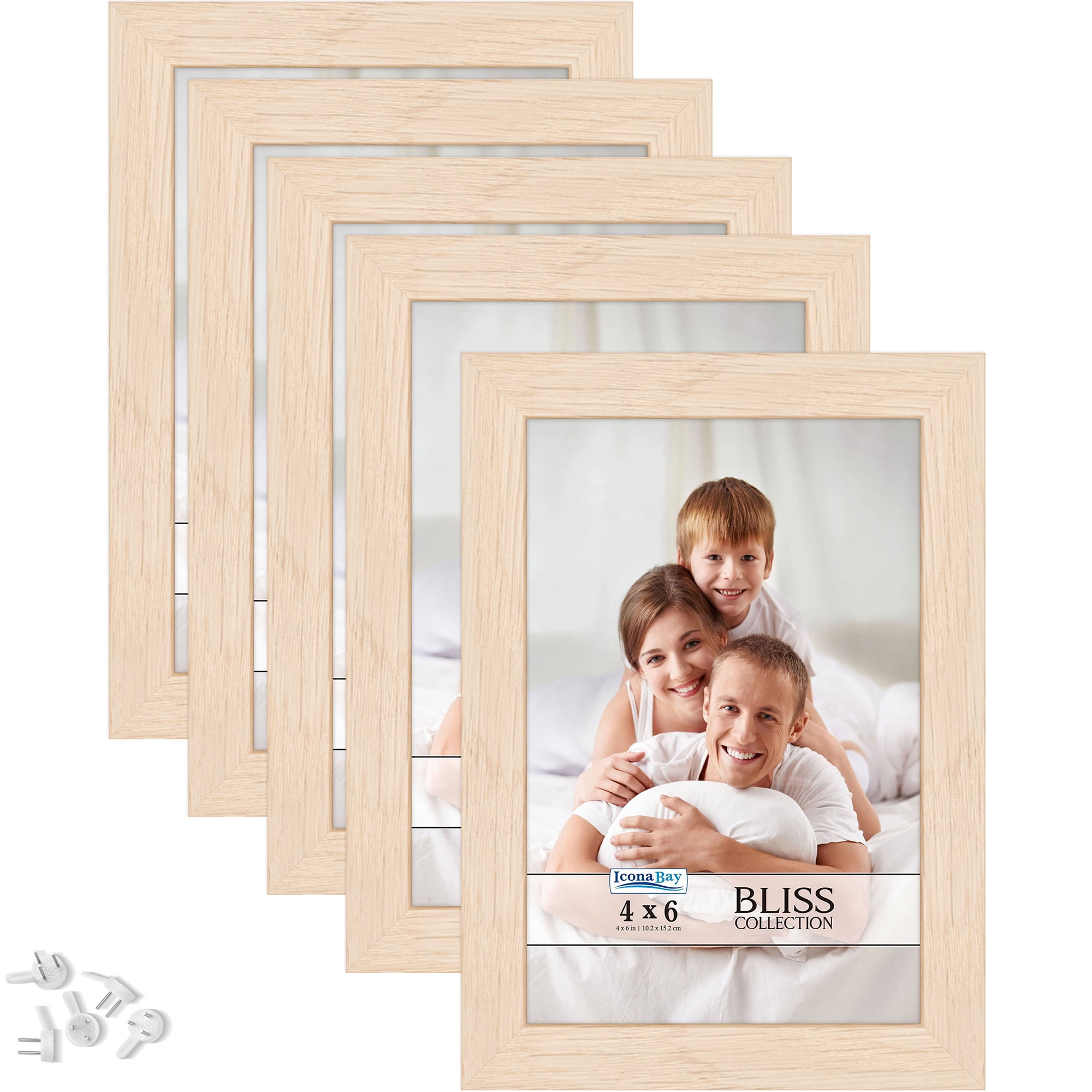 Icona Bay 4x6 Light Oak Picture Frames, 5 Pack, Bliss Tabletop Frames ...