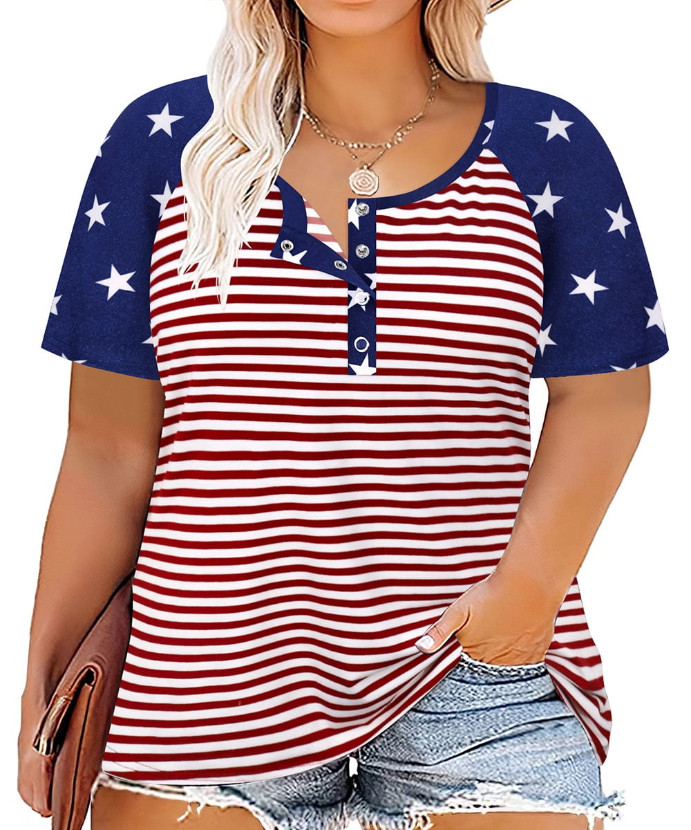 TIYOMI Plus Size 5X Shirts For Women American Flag Tee Summer Stripe ...