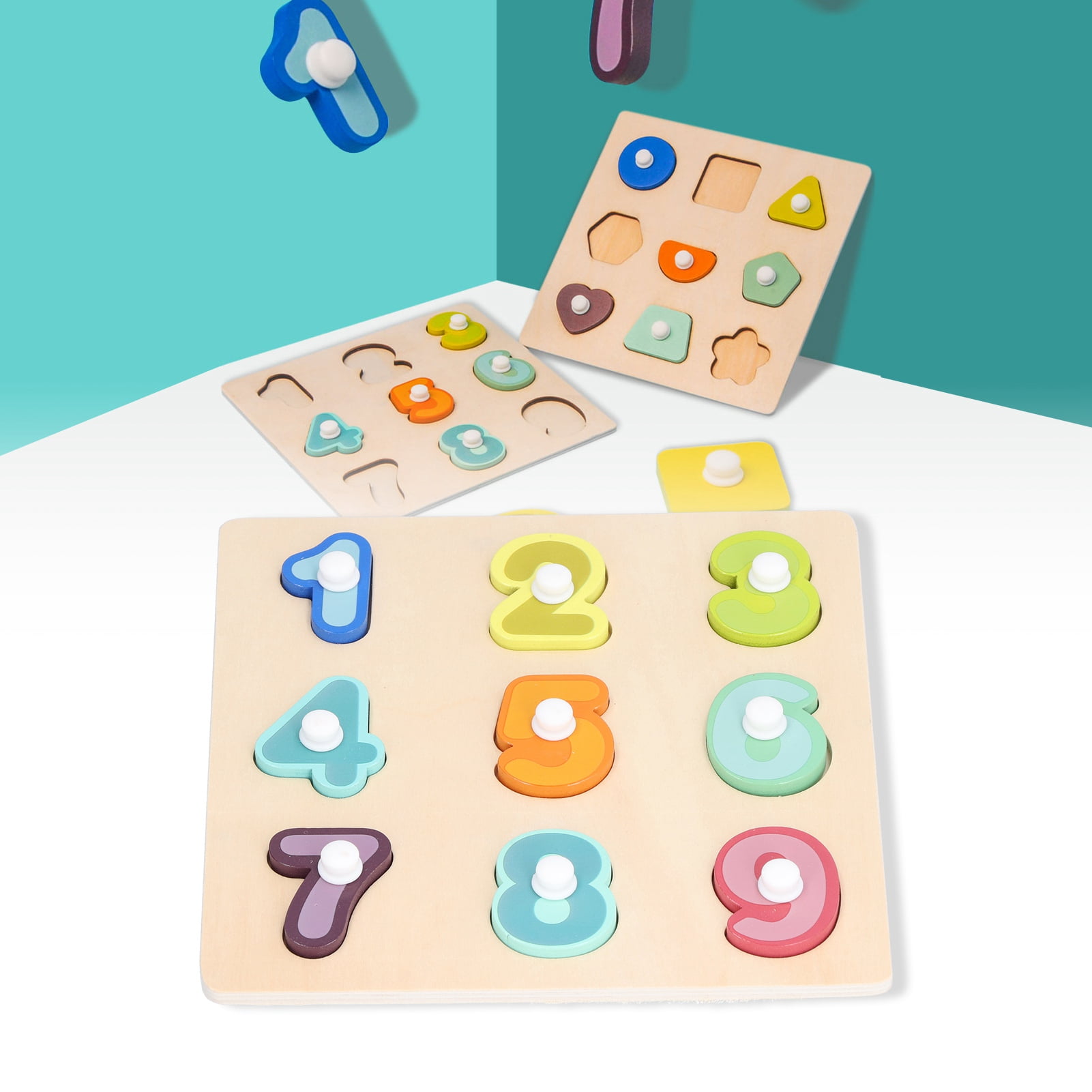 Amonsee Wood Toddler Puzzles Toys, Wood Knob Puzzle Toys Wooden Peg ...