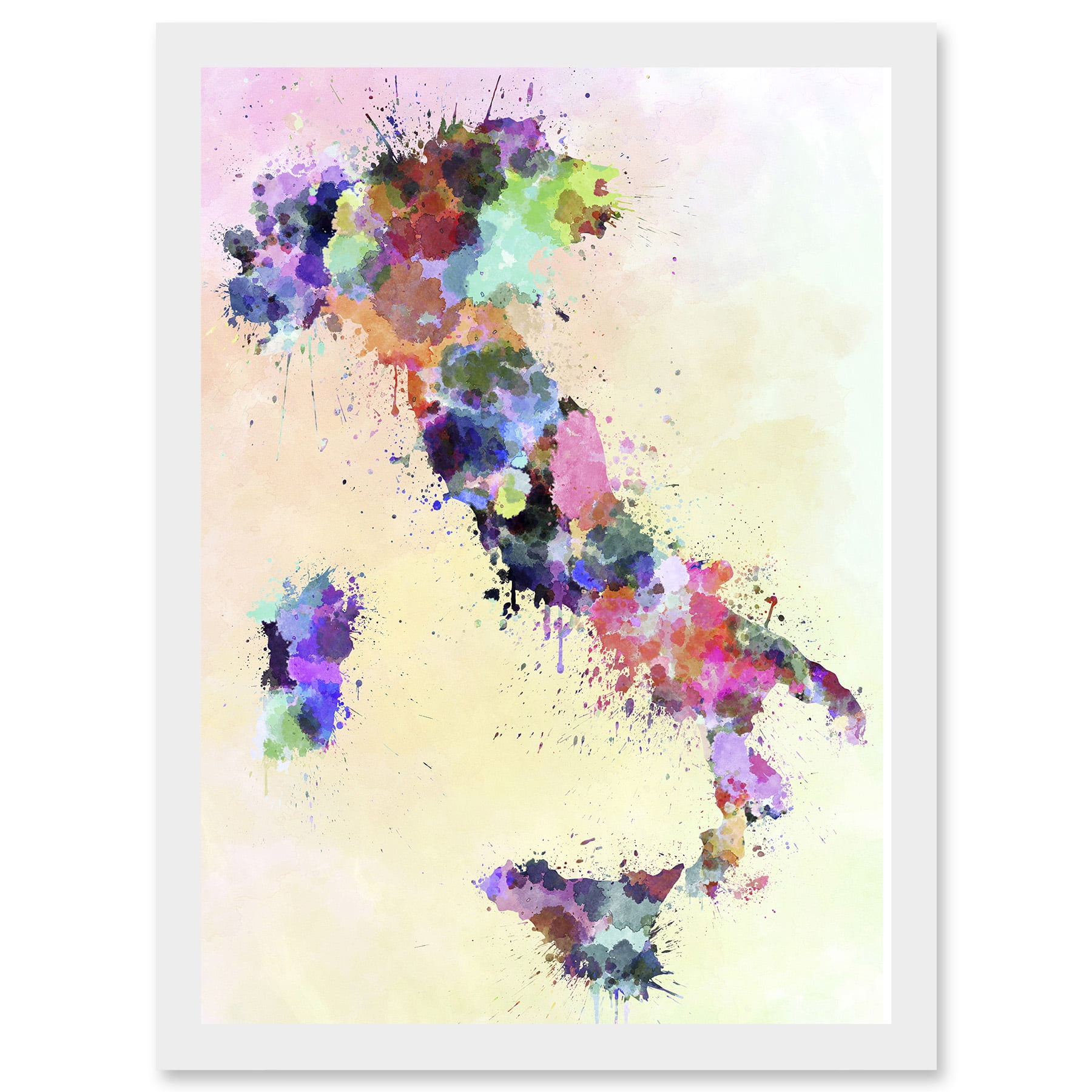 Map Painting Italy Sardinia Sicily Paint Splash Colour A4 Artwork ...